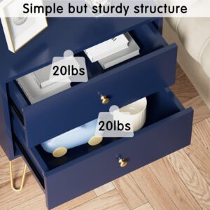 Scurrty 20'' End Table Nightstands Set of 1 Bedside Table Large Sofa End Tables with Wide Top 2 Storage Drawers Metal Legs Bedside Night Table Storage in Bedroom Stable Metal Frame