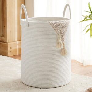 white woven rope laundry basket by techmilly, 58l baby nursery hamper for clothes blanket storage, large tall laundry hamper for college dorm, bedroom, living room