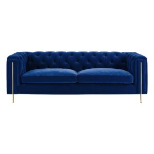 steve silver furniture charlene blue velvet button tufted sofas, transitional style, contemporary style, for living room, couch and loveseat, 35.5" d x 84" w x 32" h, sapphire blue/brass