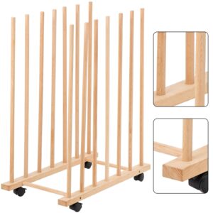 large art storage rack with four caster wheels - wooden canvas storage stand can well hold up to 60" drawing boards, prints, panels, paintings, and artworks display