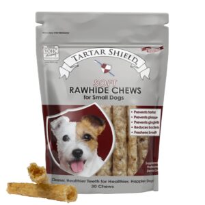 tartar shield soft rawhide chews | safe dental treats for small dogs | vet vohc approved | daily bone cleans teeth & gums fresh breath oral health support | usa made | (small dogs / 30 count)