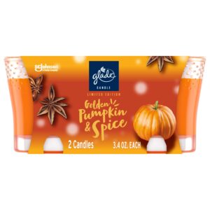 glade candle jar, air freshener, golden pumpkin & spice, limited edition scent, 3.4 oz, 2 count