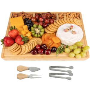 impirilux charcuterie board set | large bamboo cheese platter & utensils | ideal for hosting, catering, house warming gifts, weddings, couples, moms