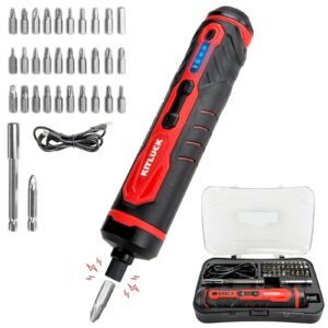 electric screwdriver, 4v power cordless screwdriver rechargeable set with li-ion battery, 31 bits&extension rod, 3 led, 3 adjustable torque, magnetic hex chuck, mini electric screw driver kit