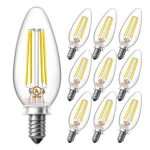 daybetter e12 led candelabra bulbs 60w equivalent, dimmable chandelier light bulbs, high brightness 600 lm daylight white 5000k, b11 filament candle light bulbs, clear glass style for home, 10 pack