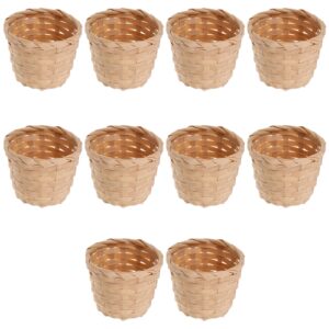 10pcs small basket desktop small flower pot wicker basket woven basket succulent planters basket pencil holder wicker desk organizer for desktop storage, 7.5x7.5x6cm