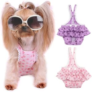 2 pieces washable female diapers with suspender comfort reusable doggy diapers reusable puppy sanitary panties dog underwear diaper for small girl dogs in period heat (pink&purple, 3xl)