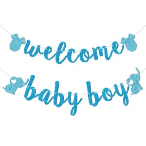 welcome baby boy banner, pre-strung baby shower banner, it's a boy decorations, baby boy shower decorations, blue glitter