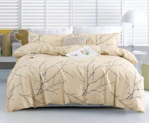 sleepbella duvet cover full, 600 thread count cotton leaf botanical pattern print reversible comforter cover set (full, teal blue-leaf)