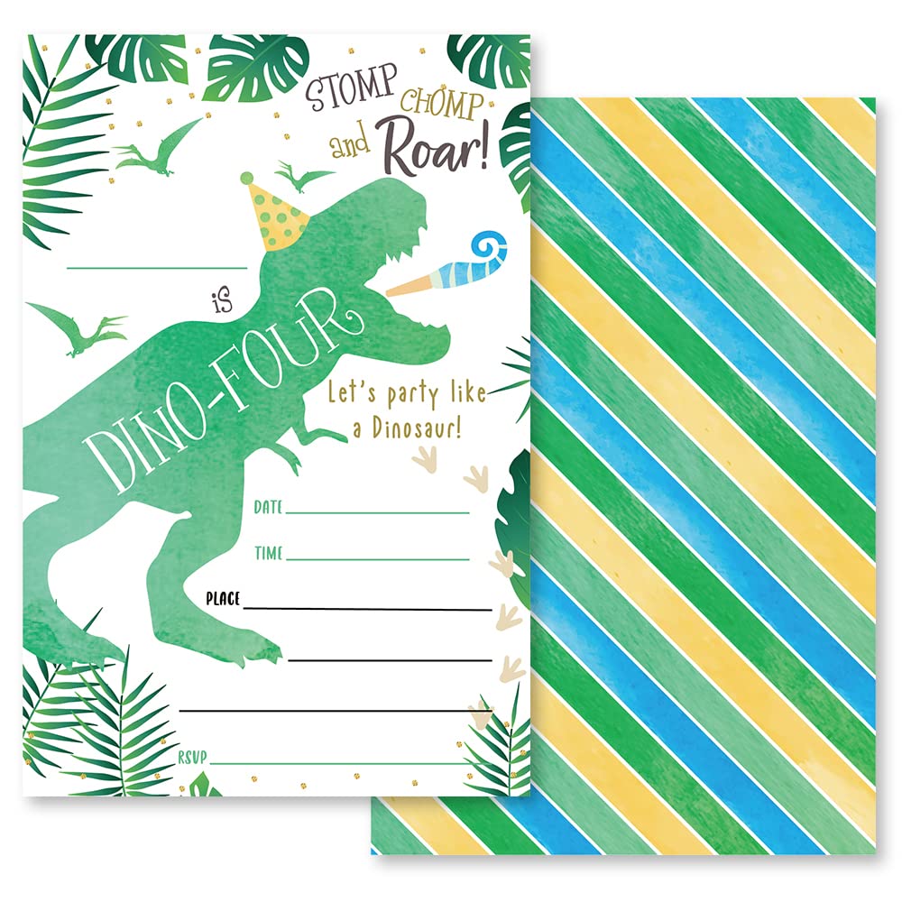 Grace Yonks Stomp Chomp&Roar Party Birthday Invitation, 20 Invitations and Envelopes for Third Birthday party Invitations, Dinosaur Birthday Party Supplies.(114) (PARTY 115)