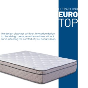 Treaton,12-Inch UltraPlush EuroTop Single Sided Hybrid Mattress,Compatible with Adjustable Bed, King, Mink