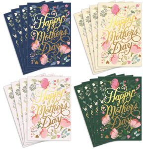 anydesign greeting card, 16 pack foil gold mother's day card with stickers & envelopes, floral blank note cards assortment for birthday celebration, 4 x 6 inch