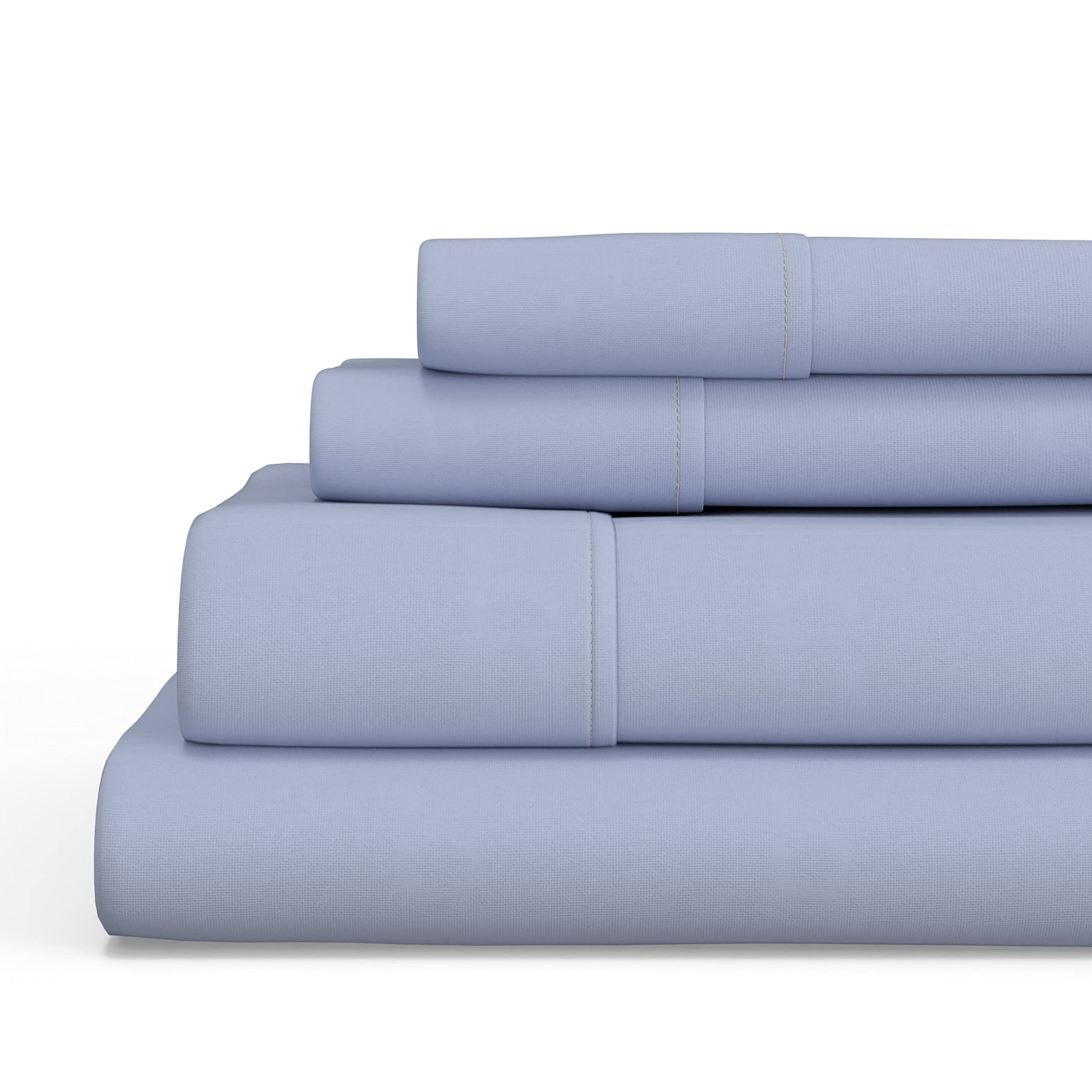 SEALY Clean Comfort 300-Thread Count Cotton Blend Sheets Set with Secure Fit Anchor Bands- Twin Size- Gray