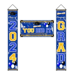 gpwxyyy blue and gold graduation decorations class of 2024 class of 2024 porch sign congrats grad banner and you did it graduation banner for graduation decorations 2024