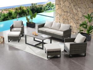 hummuh 6 piece patio furniture all weather wicker outdoor sectional sofa,high back patio chairs,coffee table and ottomans set for porch,garden,backyard