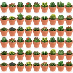 lounsweer 60 pcs succulent candles bulk decorative cactus tealight candle novelty tea lights handmade baby shower candle decoration plant candle with mini terracotta clay candle holders for wedding