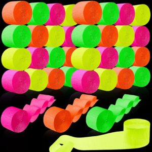 36 rolls glow in the dark streamers party streamer crepe paper neon uv reactive fluorescent neon streamer black light party supplies and decorations for birthday fiesta glow halloween party