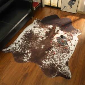 b benron luxury cowhide rug faux cow rug for living room 4.6x5.2ft animal rug retro cow hide rug large cow print rug non slip area rug industry style western rugs,coffee