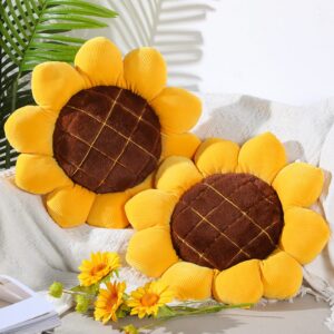 coume 2 pieces 3d sunflower flower floor pillow seating cushion mat sunflower throw pillow yellow sunflower shaped chair pads decorative plush for bed car couch chair sofa office girls gifts (19 inch)