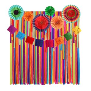 fiesta party decorations with paper fans, mexican fiesta cinco de mayo streamer picado banner backdrop for fiesta taco party wedding bridal baby shower birthday party supplies