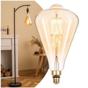 flsnt vintage oversized led edison bulbs 60w equivalent, decorative dimmable led m-type filaments bulbs with amber glass, 2000k warm white, e26 base, 7w, 600lm, st164