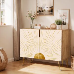 signwin sideboard buffet cabinet, kitchen storage cabinet with 2 doors, golden rising shining sun horizon, cupboard console table for dining room - 35" l x 18" w x 29" h