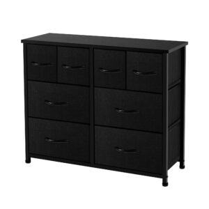 azl1 life concept bedroom, wide fabric dresser for storage and organization, black (8-drawers)