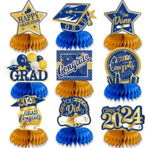 9 pcs graduation party decorations class of 2024 black and gold congrats grad honeycomb centerpieces for tables 2024,congratulate graduation table toppers for graduation party favor supplies