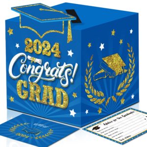 algpty graduation wish cards with green and gold graduation card holder box - 36pcs class of 2024 graduation advice cards and 2024 congrats grad card box for graduation party supplies decoration