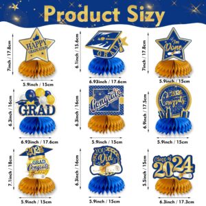 9 PCS Graduation Party Decorations Class of 2024 Black and Gold Congrats Grad Honeycomb Centerpieces for Tables 2024,Congratulate Graduation Table Toppers for Graduation Party Favor Supplies