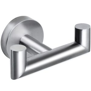 ctohn double towel hooks for bathroom wall mounted, brushed nickel coat robe clothes towel holder, waterproof sus304 stainless steel double towel hook for bathroom kitchen - silver