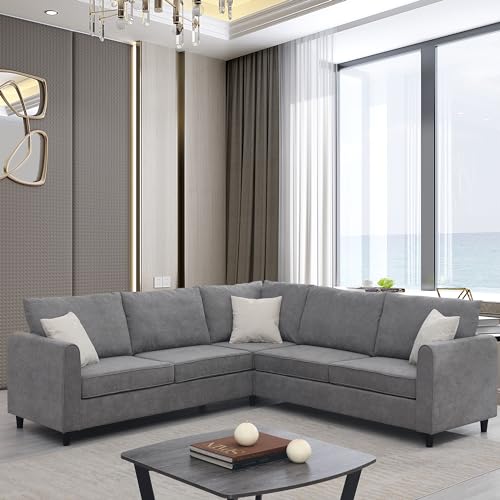 Flieks 91 * 91" Modern Upholstered Living Room Sectional Sofa, L Shape Furniture Couch with 3 Pillows