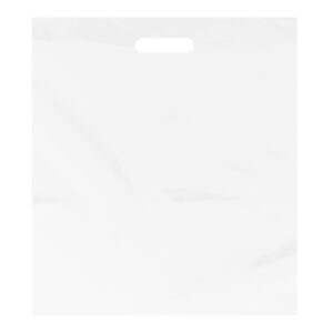 purple q crafts plastic bag with die cut handle bag 15"x18" white plastic merchandise bags 100 pack for retail, gifts, trade show and more