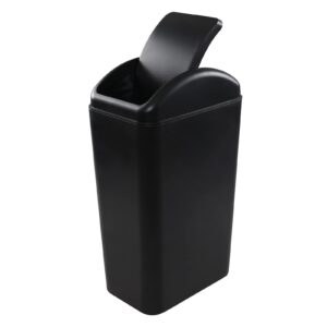 vababa 3 gallon black plastic swing top trash can, small slim garbage bin with swing lid