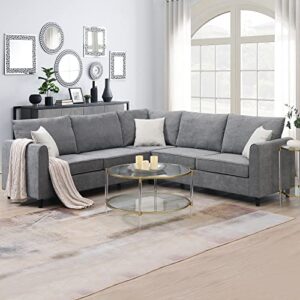 flieks 91 * 91" modern upholstered living room sectional sofa, l shape furniture couch with 3 pillows