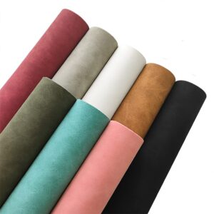 8 pcs colored faux suede pu leather fabric, soft smooth synthetic crafts leather fabric for handicraft diy projects (21cmx30cm)