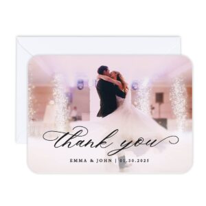 andaz press 5x7 inch photo personalized wedding thank you cards with envelopes, classic wedding thank you card with message, customized thank you cards,wedding thank you notes bulk 24 pack made in usa