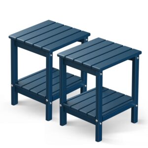 greenvines adirondack-outdoor-side-table | set of 2 | 14 x 13 inches | hdpe plastic | all weather | blue | outside end tables | storage shelf | for patio porch backyard indoor