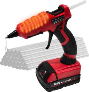 2 ah battery cordless hot glue gun, suitable for milwaukee m18 18v li-ion battery,for arts & crafts & diy & repairs, 30s quick preheat hot melt glue gun with 30 pcs glue sticks(7 * 150mm)