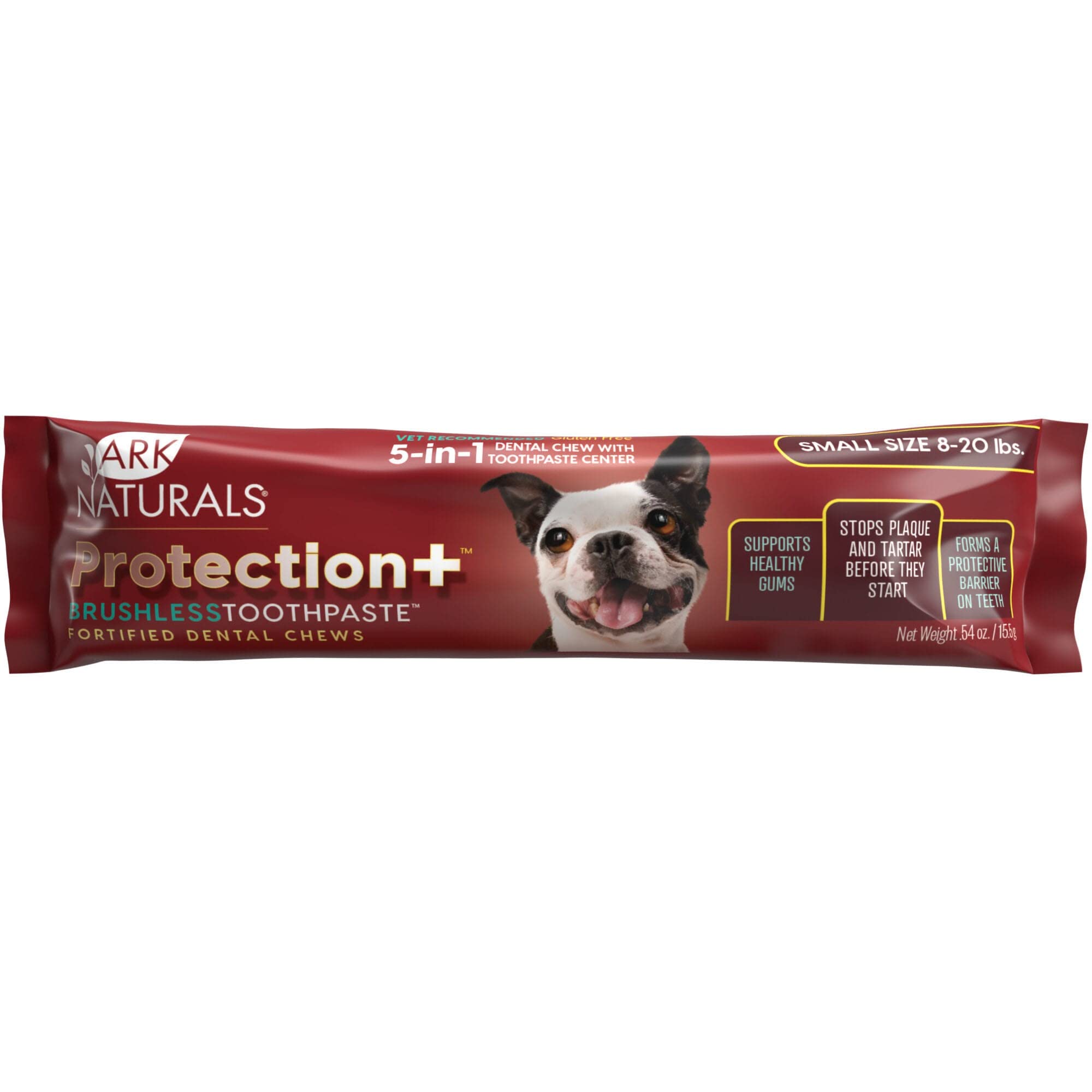 ARK NATURALS Protection+ Brushless Toothpaste Fortified Dental Chew for Small Dogs Upto 8-20 lbs., 0.54 oz., Count of 60