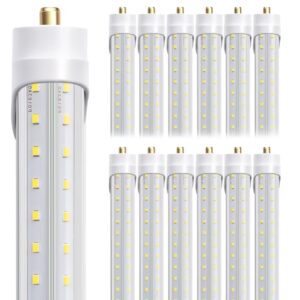 onlylux 8ft led bulbs, 8 foot led shop light bulb 72w 6000k 10000lm, super bright,t8 t10 t12 v shape fa8 lights, clear cover, f96t12 bulbs to replace fluorescent light bulbs(pack of 12)