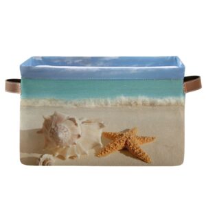 alaza sea shells starfish sand turquoise foldable storage box storage basket organizer bins with handles for shelf closet living room bedroom home office 1 pack