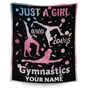 personalized gymnastics blanket with name - soft, fuzzy & warm - 40"x50" small blanket for couch, sofa - black sports throw gifts for girls