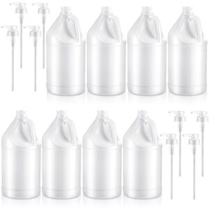 hoolerry 8 packs 1 gallon plastic jug with lids bpa free reusable round clear plastic jug with cap heavy duty hdpe containers with pump dispenser for sauces soaps detergents liquids storage