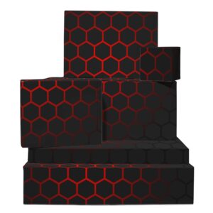 central 23 red and black wrapping paper - 6 sheets of gift wrap and tags - hexagon - shape - birthday wrapping paper for kids boys girls - comes with fun stickers - recyclable