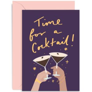 old english co. cute birthday card for her - time for a cocktail celebration card for women - sister, niece, mum, wife, friend - sparkle espresso martini greeting card | blank inside with envelope