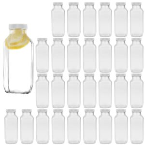 encheng 8 ounce glass bottles,reusable glass drinking bottle with plastic airtight lids,vintage juicing bottle clear water bottles for smoothies,kombucha,travel homemade beverage bottles,30 pack