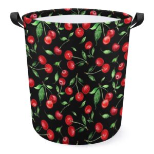 kiuloam cherry berries leaf vintage laundry baskets, large storage basket collapsible organizer bin laundry hamper for nursery clothes toys