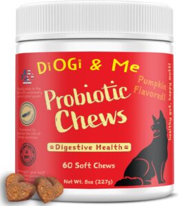 diogi and me probiotics for dogs - digestive enzymes for gut flora, caprophagia, diarrhea & bowel support - clinically studied de111 - dog supplement soft chew for pet immune system