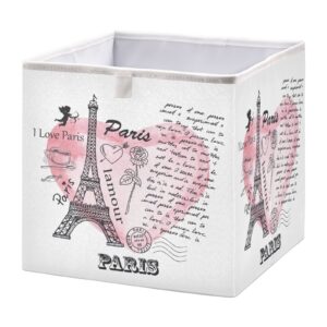 cataku i love paris cubes storage bins 11 inch collapsible fabric storage baskets shelves organizer foldable decorative bedroom storage boxes for organizing home